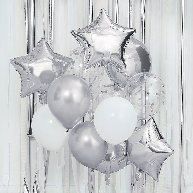 METALLIC SILVER BALLOONS BUNDLE – PartyTime Malta