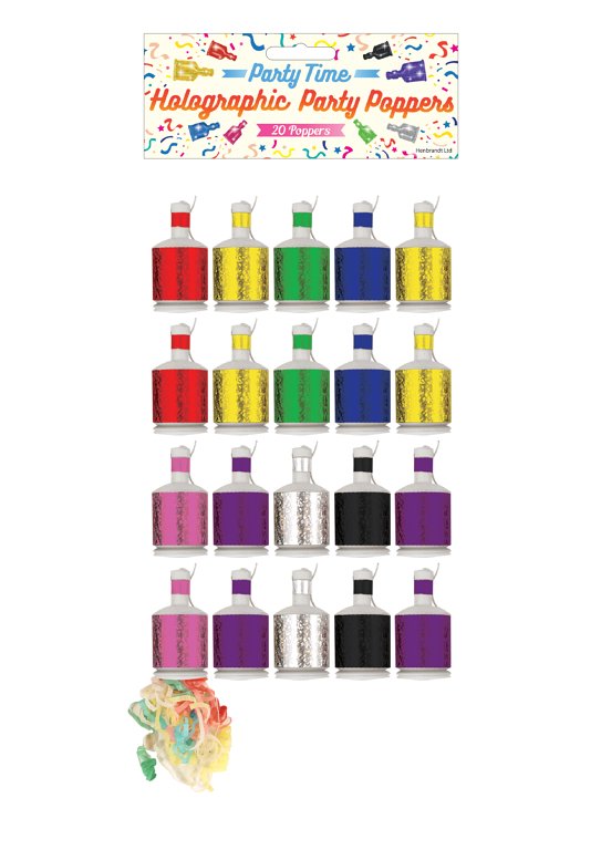Multi-Colour Holographic Party Poppers - 20pcs – PartyTime Malta