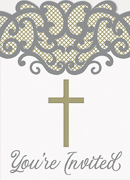 Fancy Gold Cross Invitations - 8 Pack – PartyTime Malta