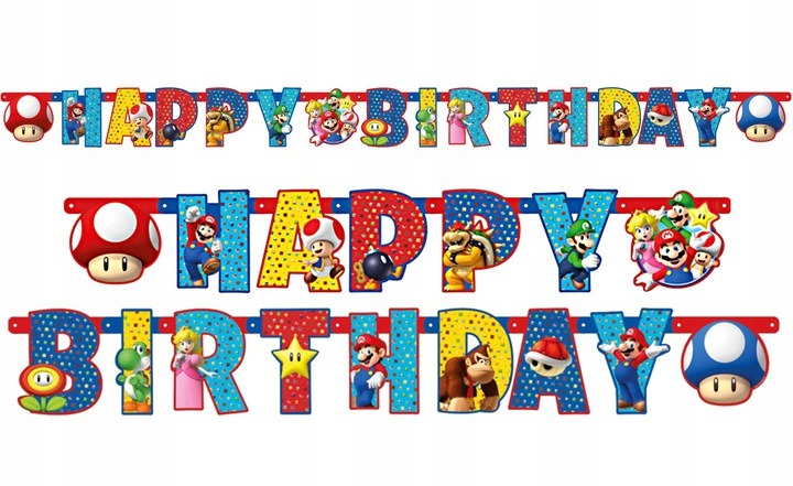 Super Mario Letter Banner – 190cm x 18cm – PartyTime Malta