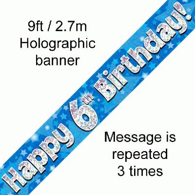 6th Birthday Blue Holographic Banner 2.7m – PartyTime Malta