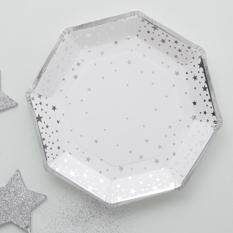 Silver Foiled Star Paper Plates, 8ct – PartyTime Malta