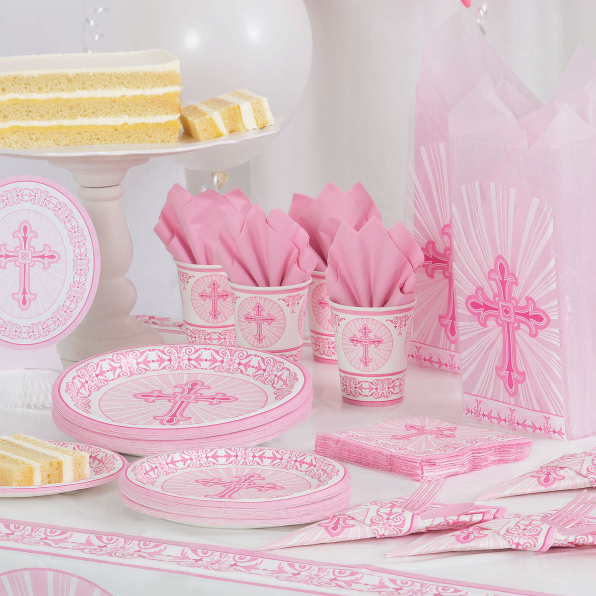 Pink Radiant Cross "Confirmation" Luncheon Napkins, 16ct – PartyTime Malta